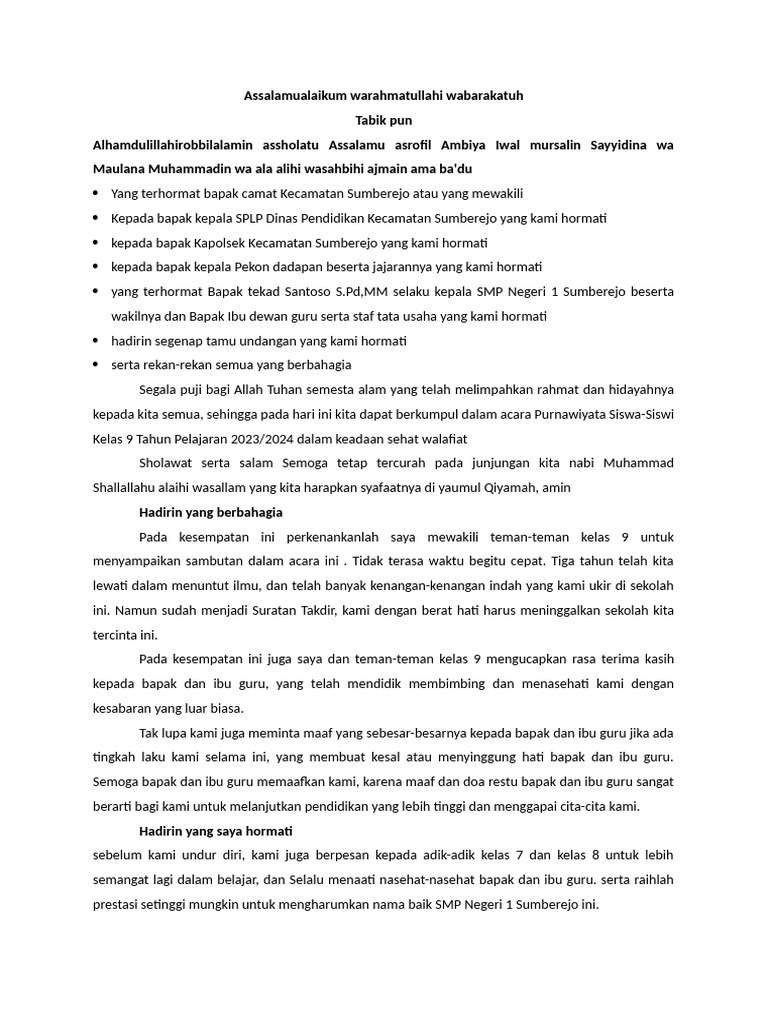 sambutan wakil kelas 9 | PDF