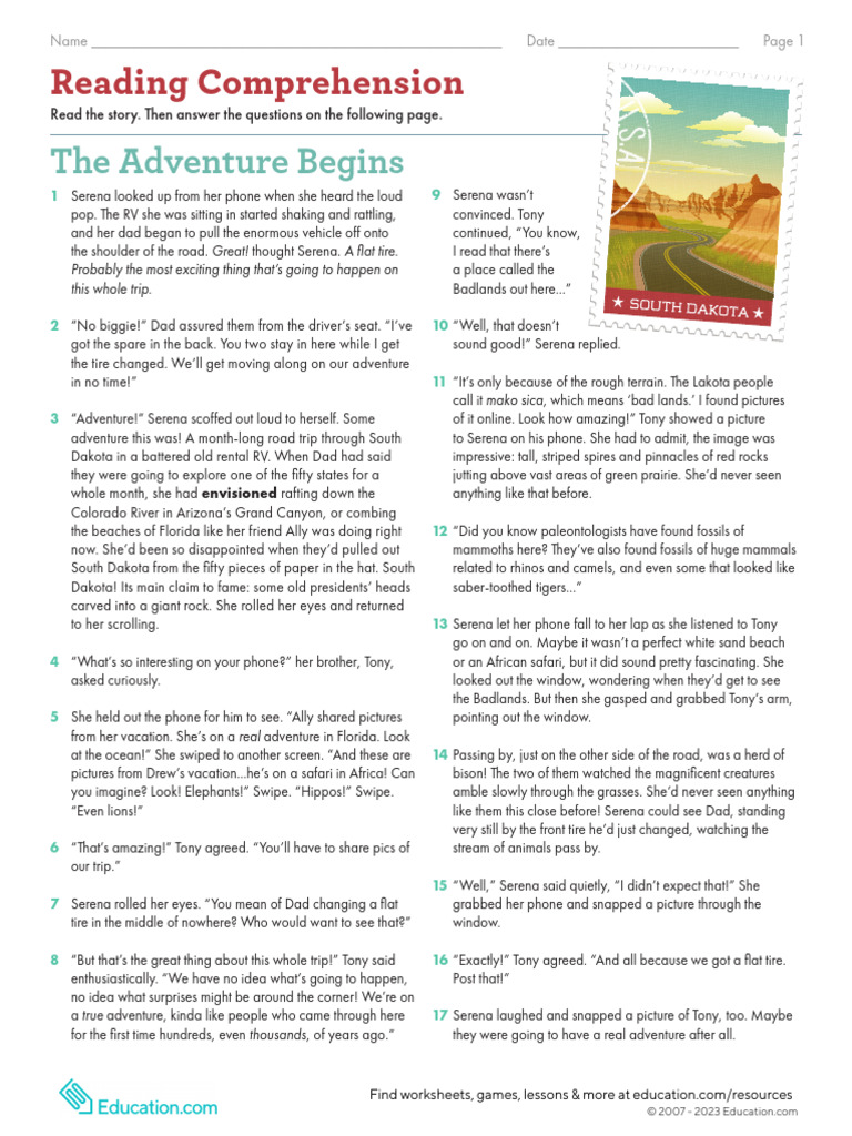 reading-comprehension-the-adventure-begins | PDF