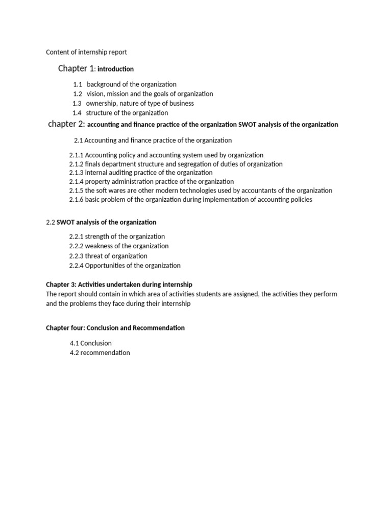 Content Of Internship Report 6 Pdf Internal Control Internal Audit