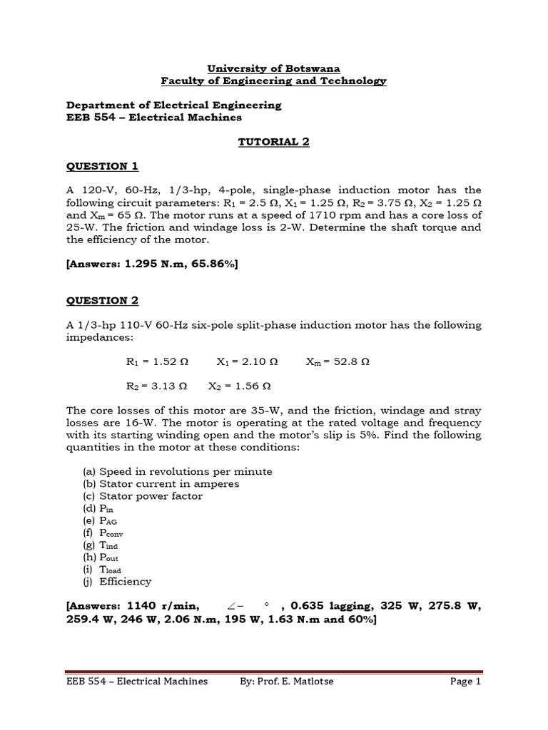Electrical Machines Tutorial EEB 554 | PDF | Science & Mathematics ...