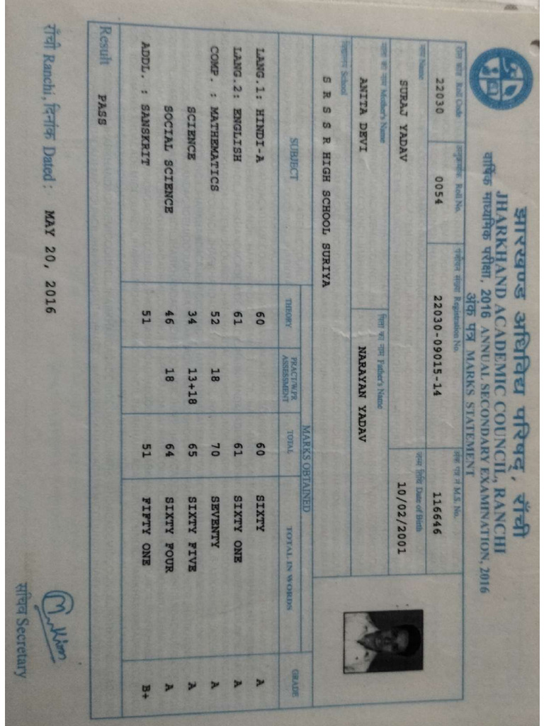 marksheet 10th | PDF