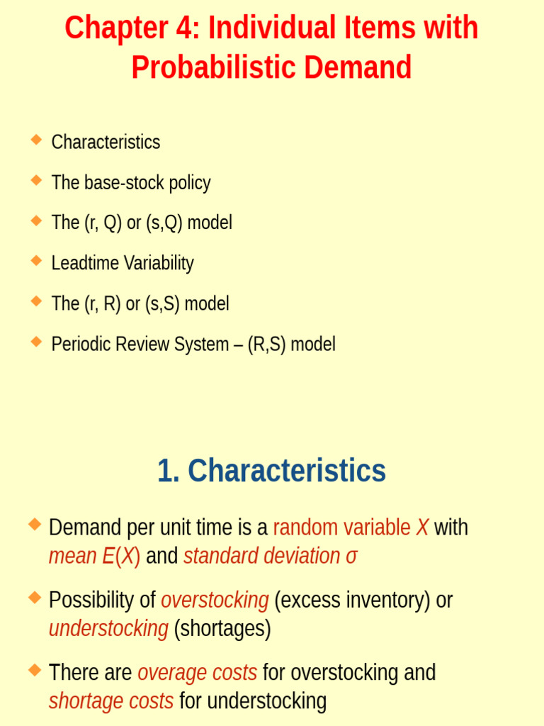 Chapter 4 - Single Item - Probabilistic Demand | PDF | Inventory | Variance