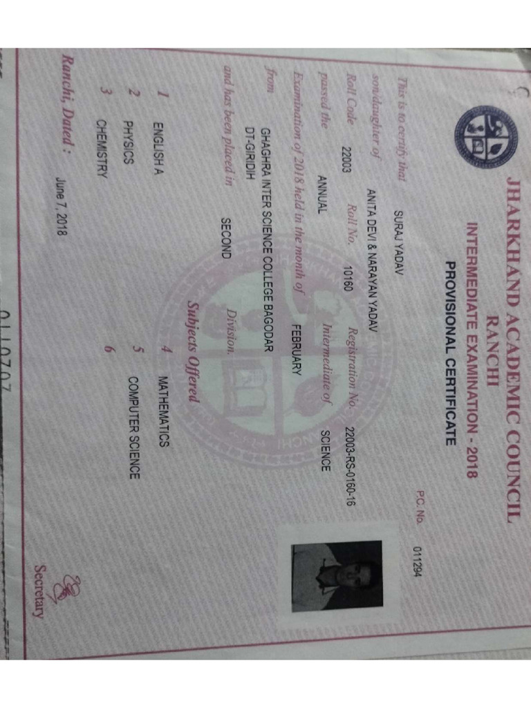 12th provisional certificate | PDF