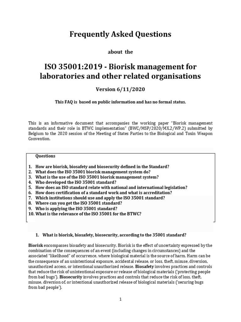 FAQ-ISO-35001_v20201106 | PDF | Regulatory Compliance | Risk