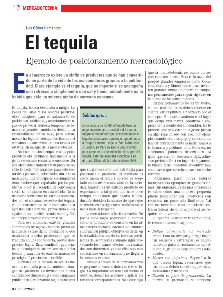 El Tequila Posicionamiento Mercadológico | PDF | Marketing | Mercado (economía)