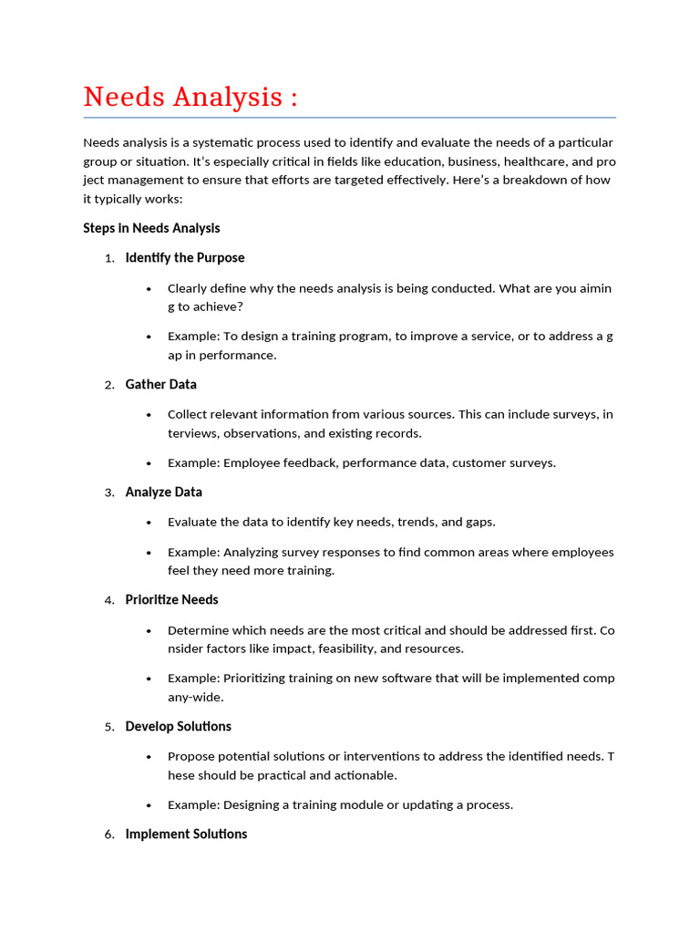 Needs Analysis | PDF | Evaluation | Focus Group