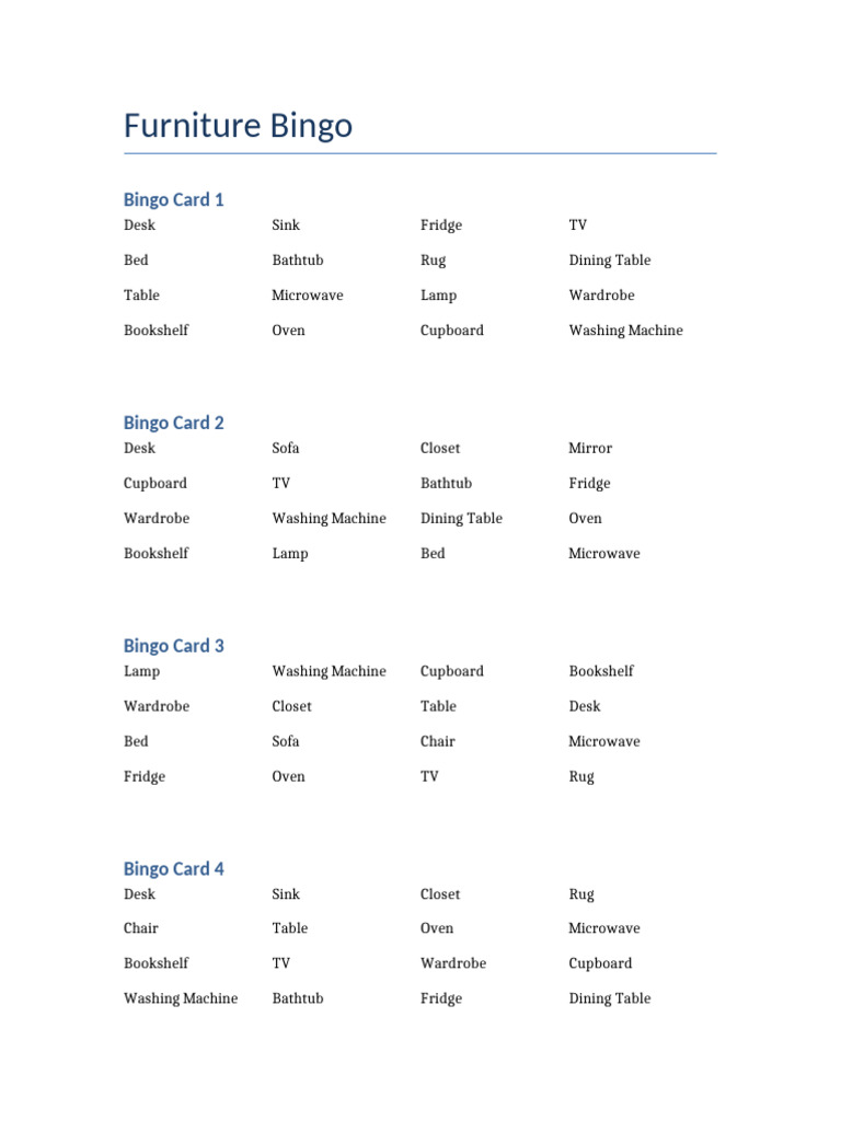 Furniture Bingo | PDF