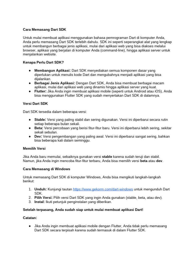 Panduan Instalasi Dart dan Flutter SDK | PDF