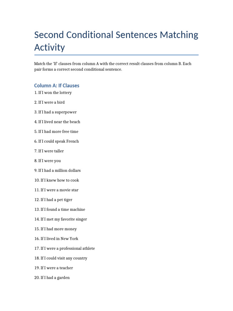 Second_Conditional_Matching_Activity | PDF
