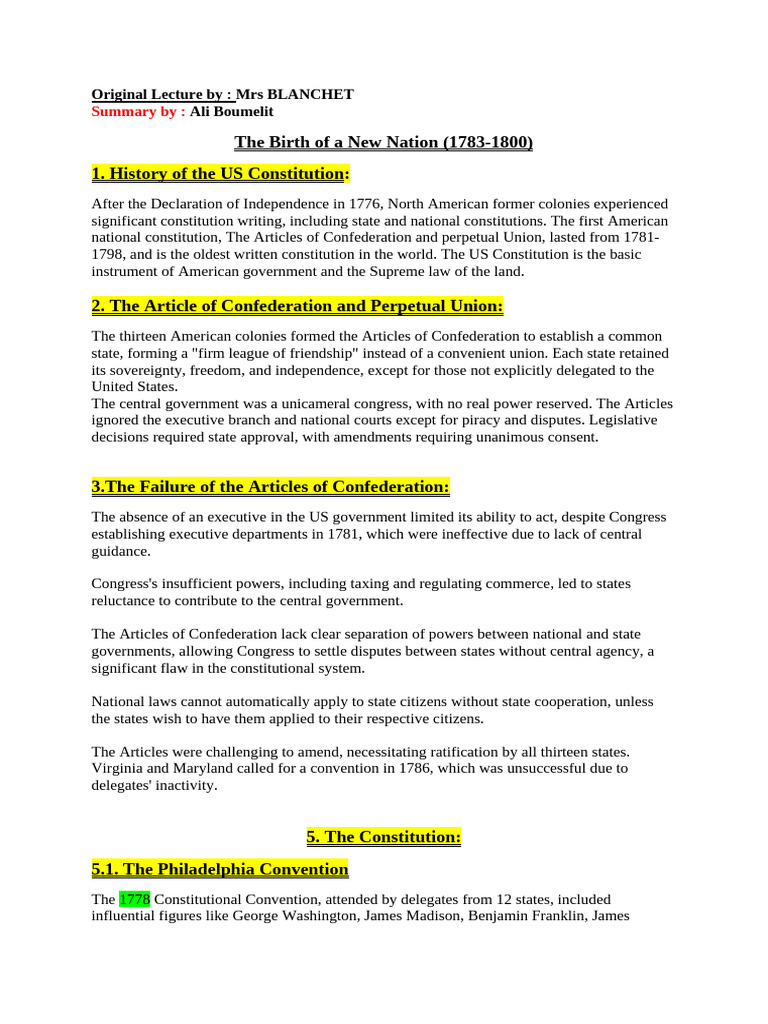 #1 The Birth of a New Nation Summary | PDF | Constitutional Convention ...