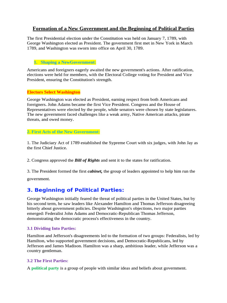 #3 Formation of A New Government and The Beginning of Political Parties ...
