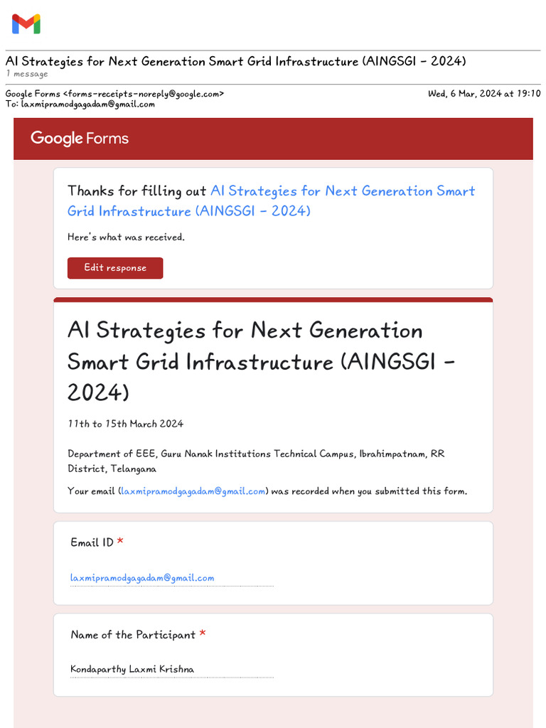 Gmail - AI Strategies For Next Generation Smart Grid Infrastructure (AINGSGI - 2024) | PDF