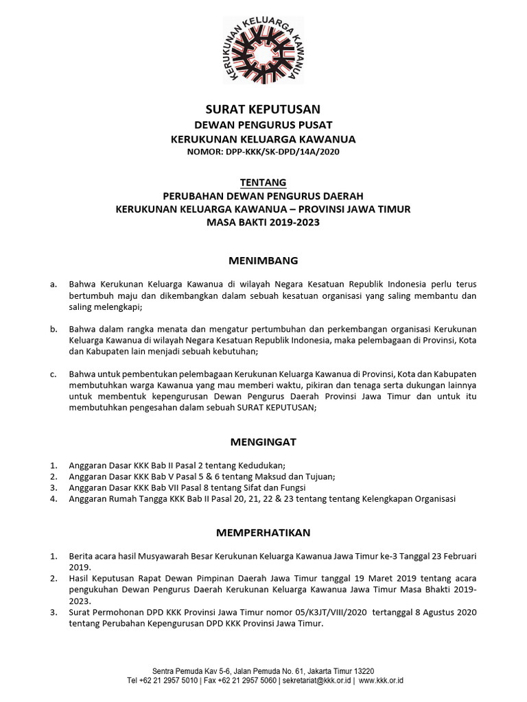 SK DPP KKK Provinsi Jawa Timur Revisi Agustus 2020 | PDF | Karier ...
