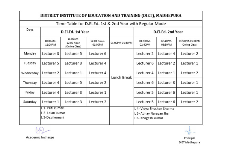Routein Time Table For D.el - Ed 1st and 2nd Y.. | PDF