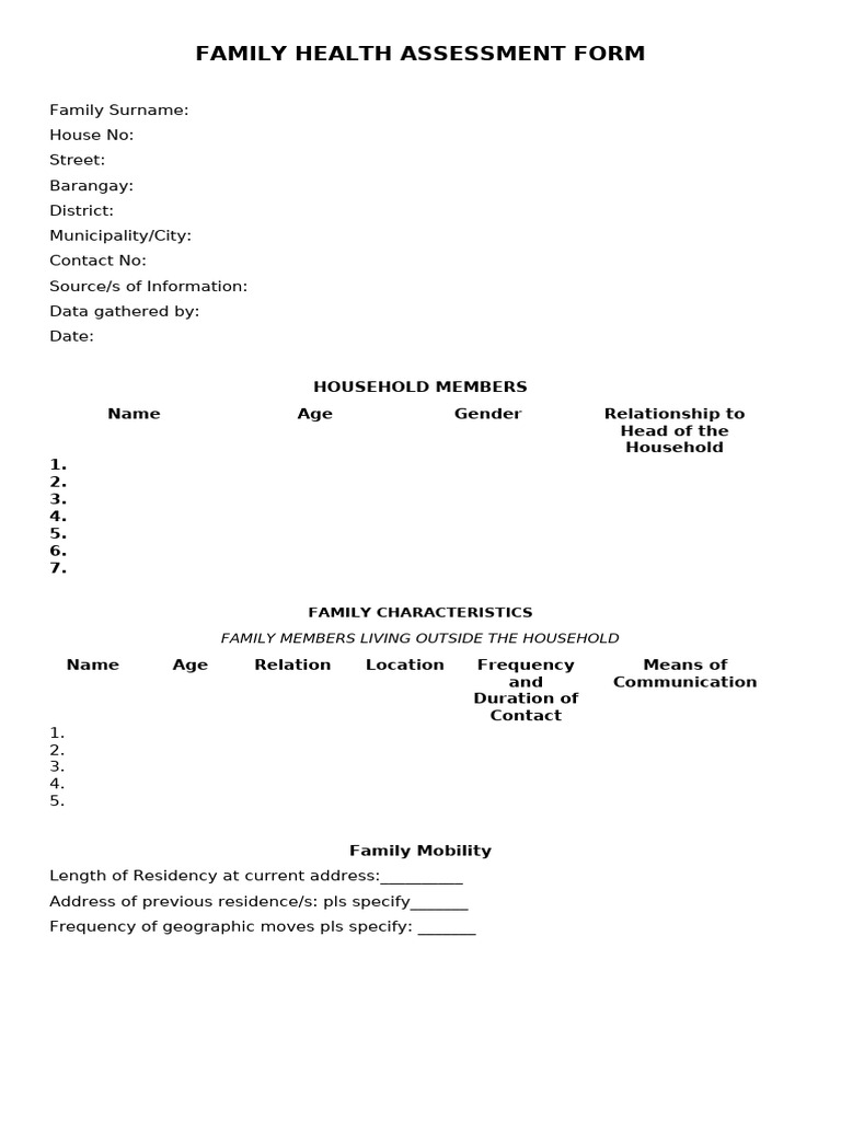 Updated Family Health Assessment Form Chn1....... | PDF | Pest Control