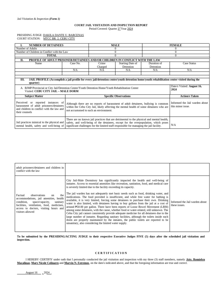 Jail Visitation Report Q3 2024 | PDF | Prison | Detention (Imprisonment)