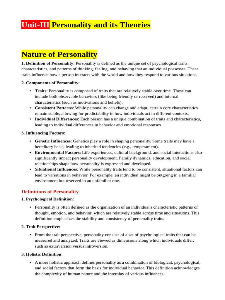 Personality-&-Theories | PDF | Id | Unconscious Mind