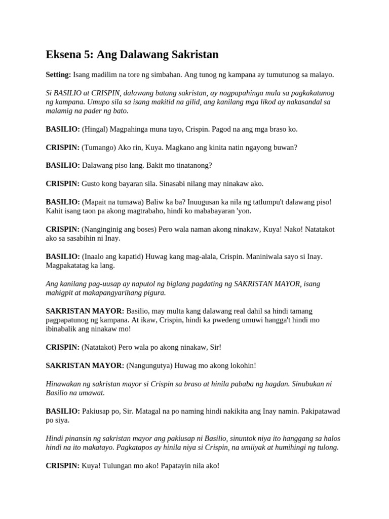 Crispin - Basilio - and - Sisa Script | PDF