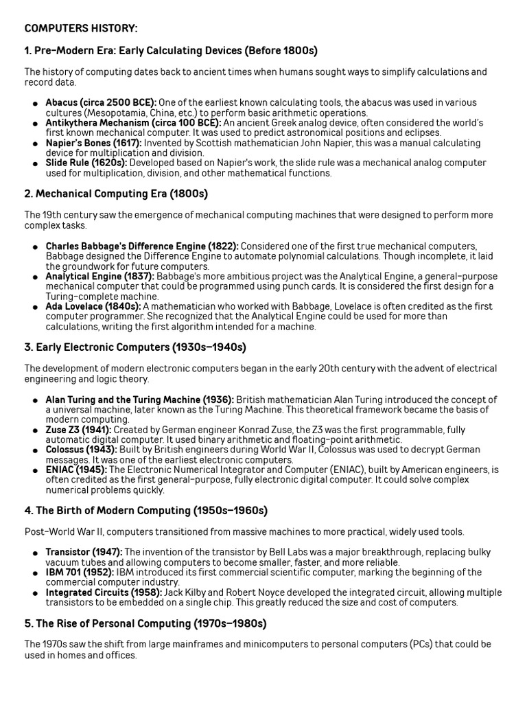 Lecture 2 - Computer History - Docx - 20241016 - 223912 - 0000 | PDF | Personal Computers ...