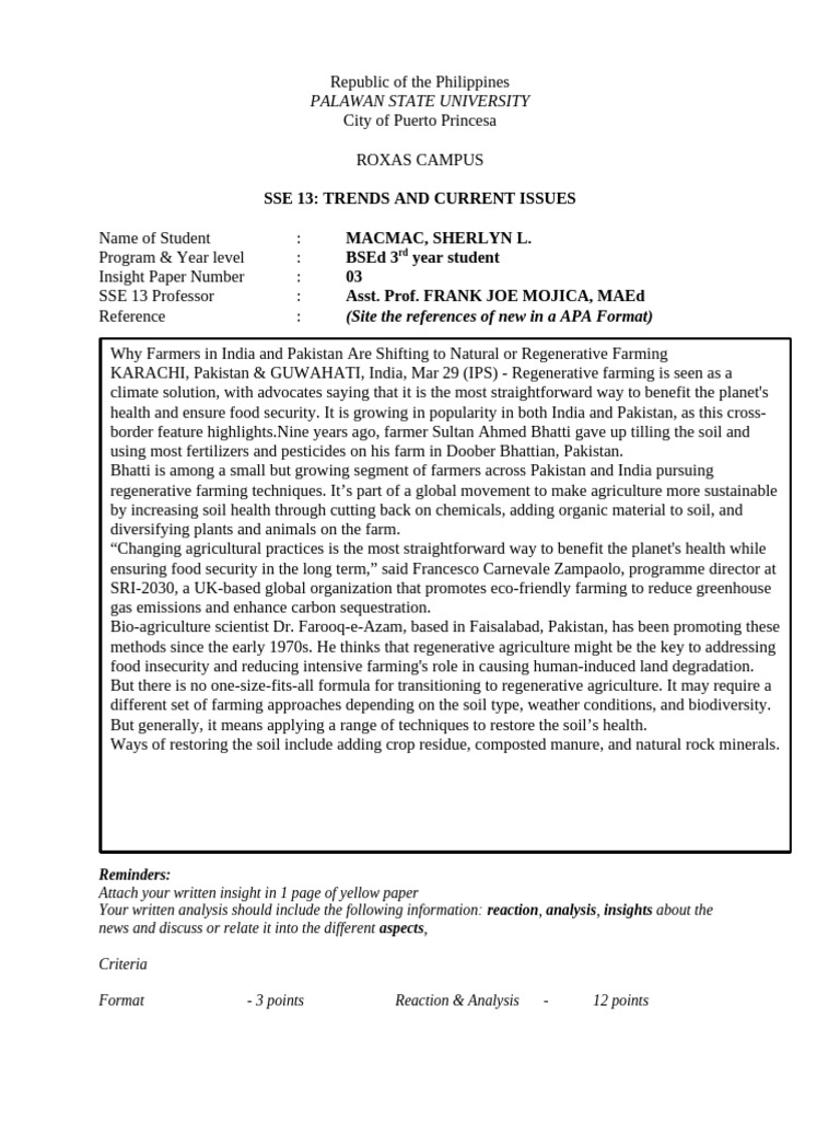 Insight Paper Format ARTICLE 3 | PDF | Agriculture | Soil
