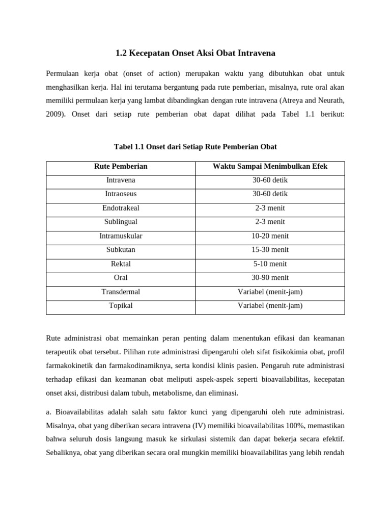 1.2 Kecepatan Onset Aksi Obat Intravena | PDF