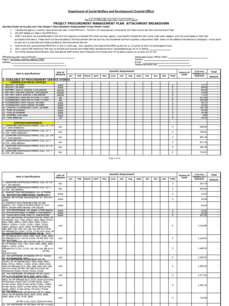 2013-PPMP-Form | PDF | Printer (Computing) | Fluorescent Lamp