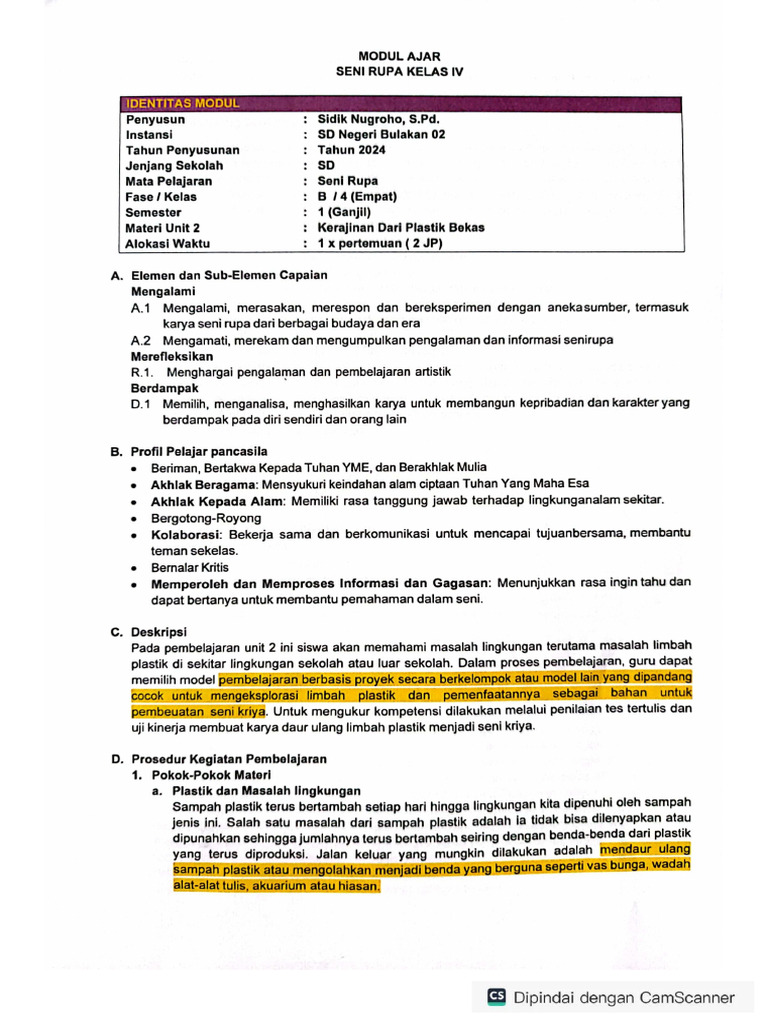 RPP Seni Rupa Kelas 4 | PDF