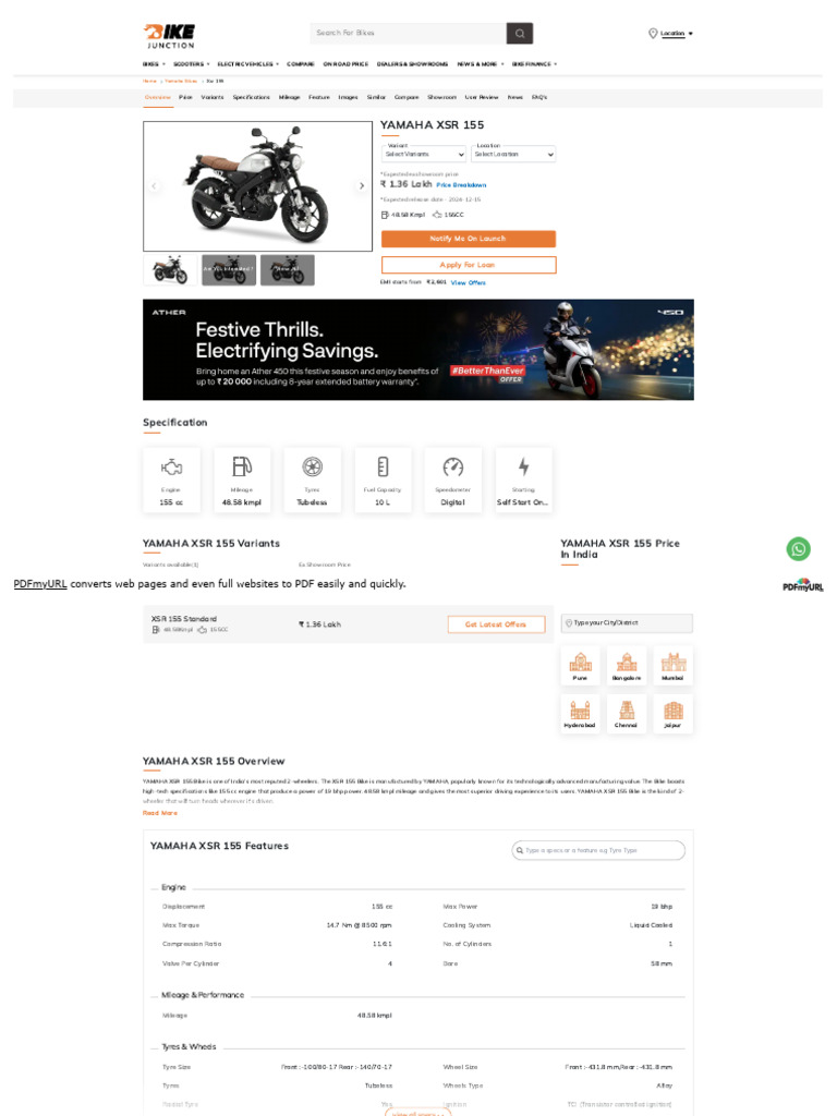 Yamaha Xsr 155 | PDF | Motorcycle | Motor Vehicle