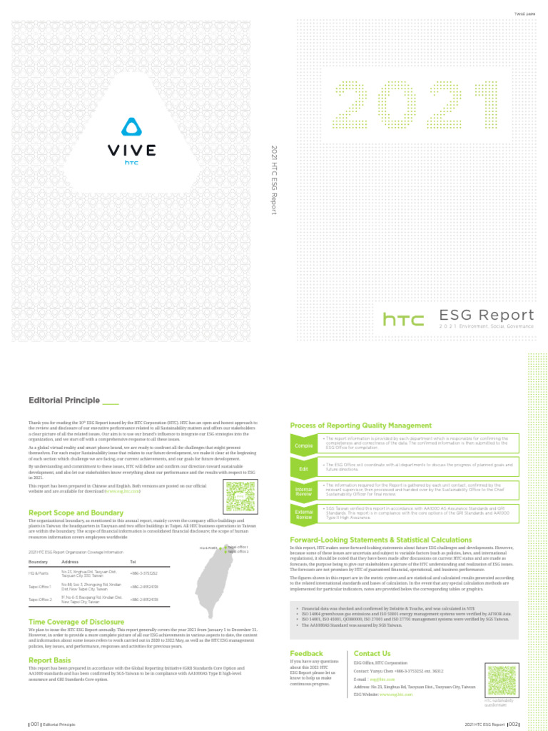HTC ESG Report 2021 Eng | PDF | Virtual Reality | Htc Vive