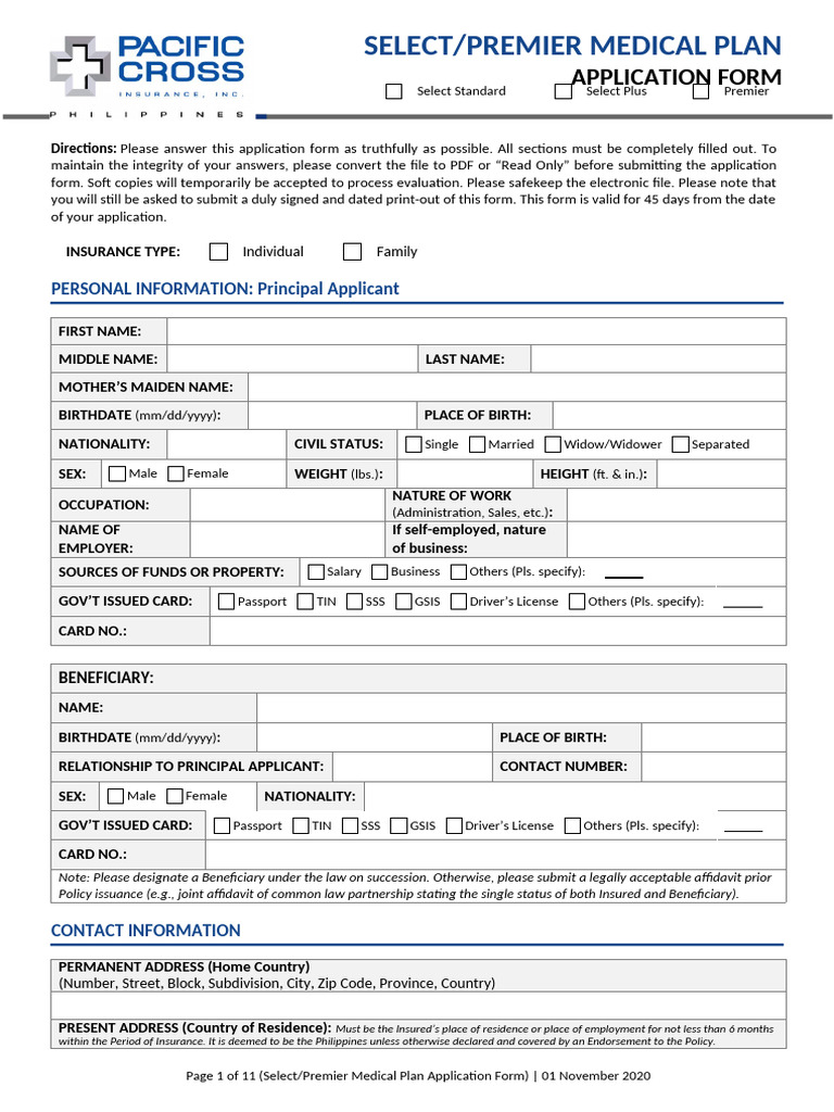 App Form - Select & Premier Application Form - 2020-11 (November 01 ...