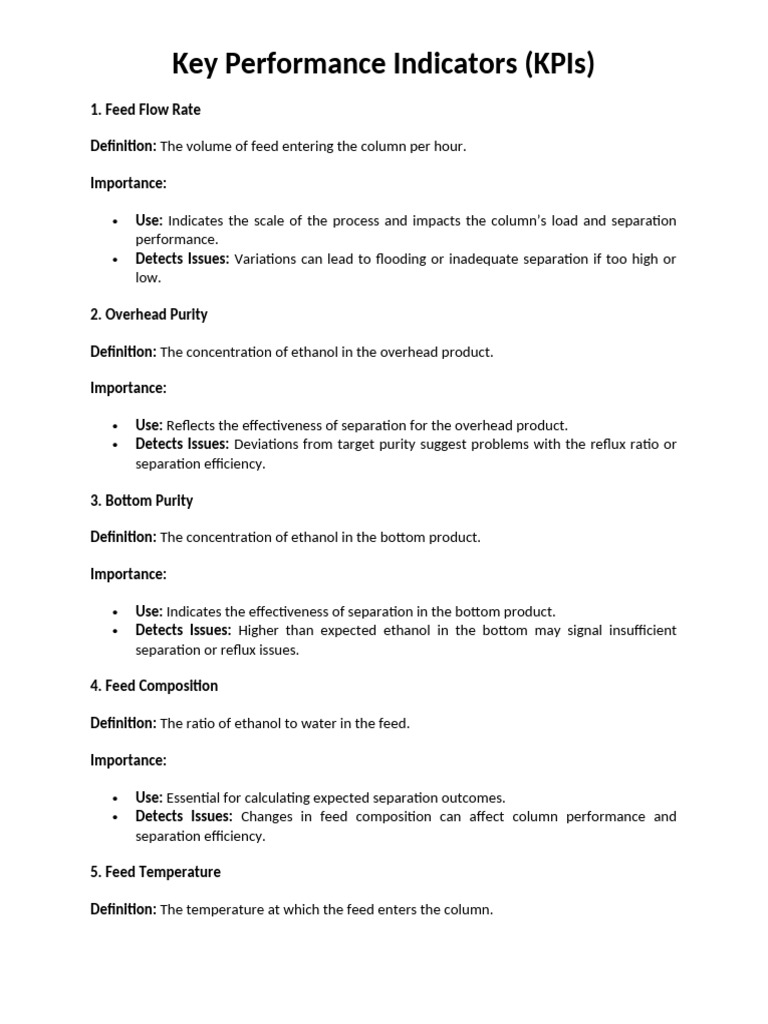 Key Performance Indicators | PDF | Distillation | Heat