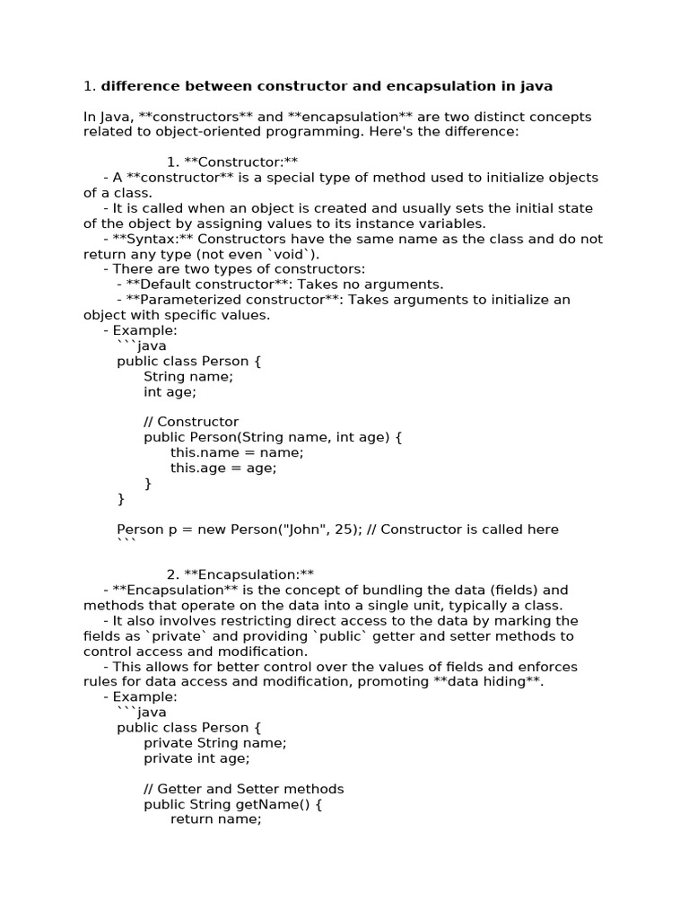 Contructor and Encapsulation | PDF | Programming | Constructor (Object ...
