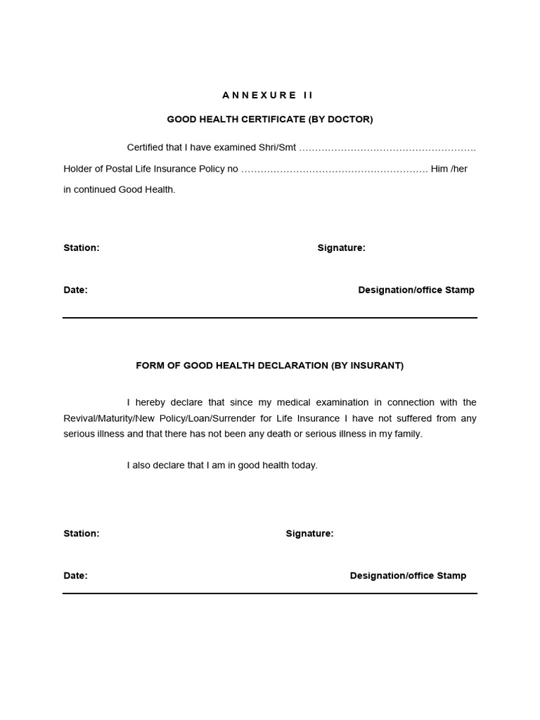 Good Health Certificate for PLI Revival | PDF