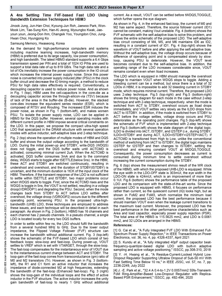 A 4ns Settling Time FVF-Based Fast LDO Using Bandwidth Extension ...