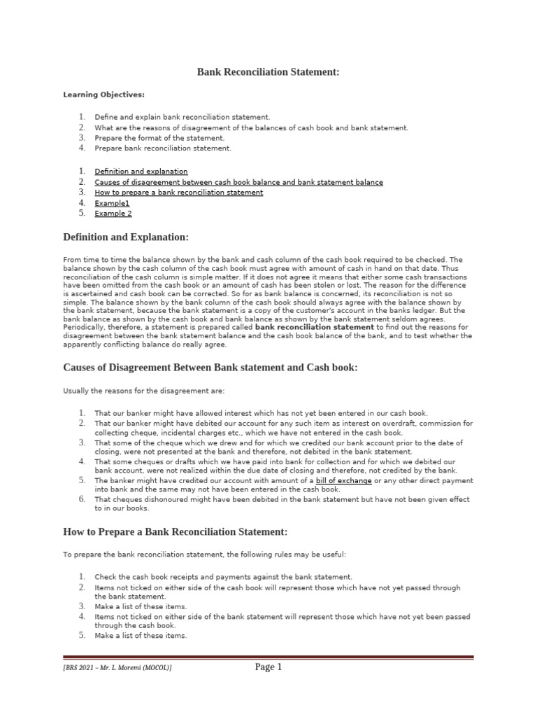 Understanding Bank Reconciliation Statements | PDF | Banks | Cheque
