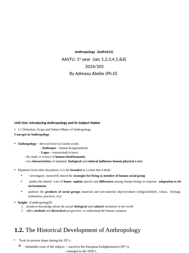 Anthropology (Anth101) | PDF | Anthropology | Ethnography