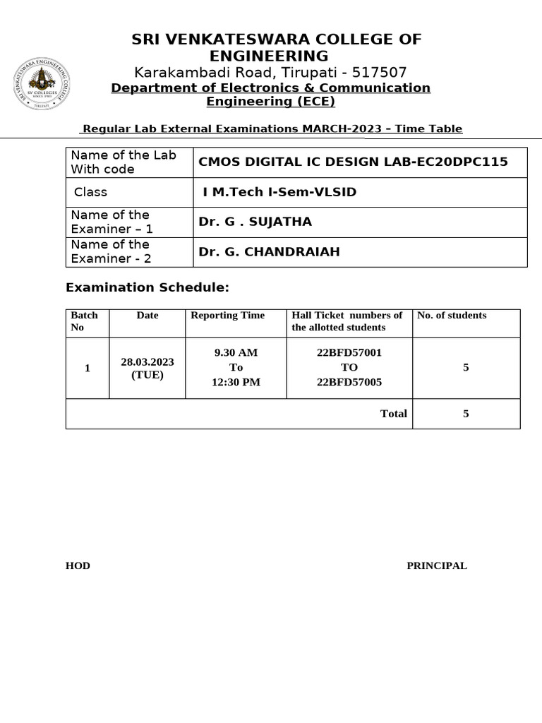 Cmos M.tech Lab Schedule | PDF