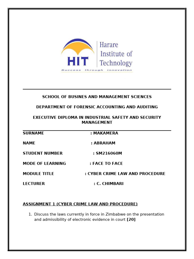 CYBER CRIME ASSIGNMENT 1 | PDF | Evidence | Cybercrime