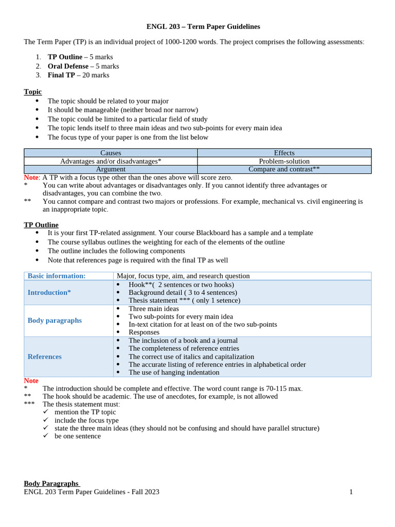 ENGL 203 TP Student Guidelines | PDF | Paragraph | Citation