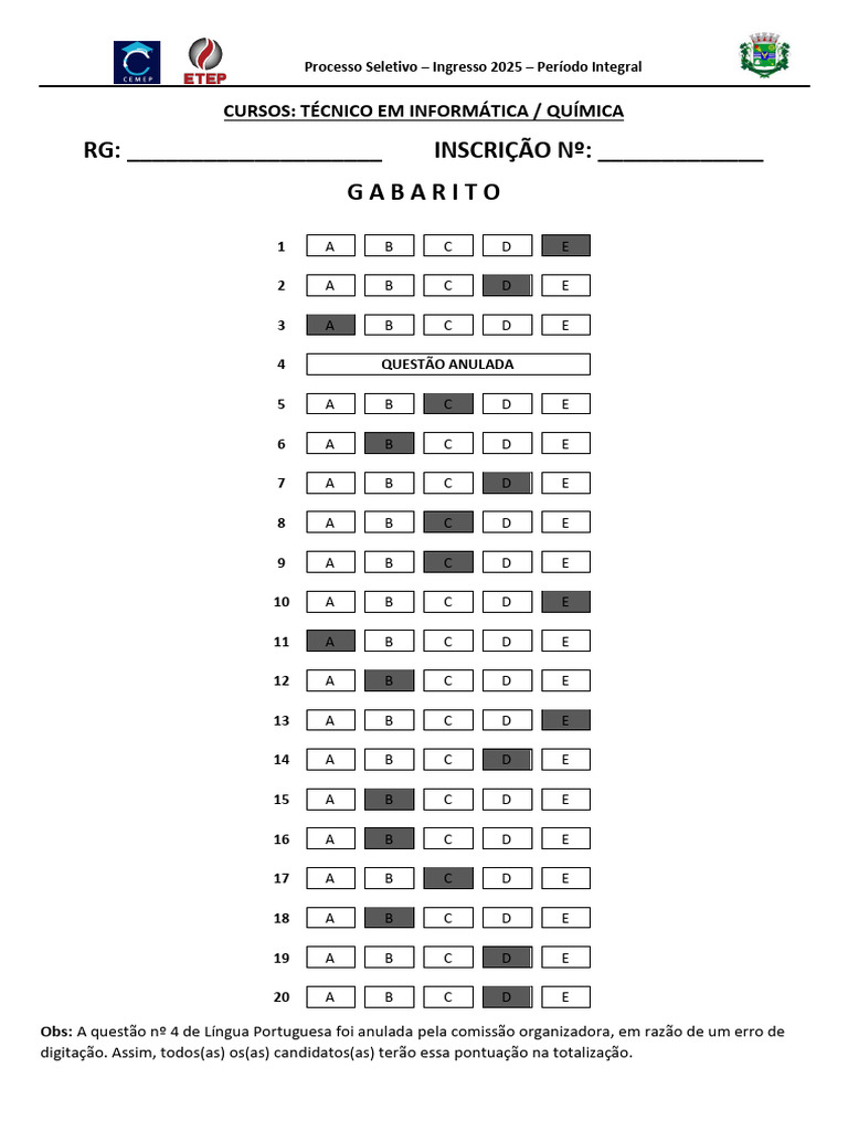 Gabarito 2025 Final | PDF