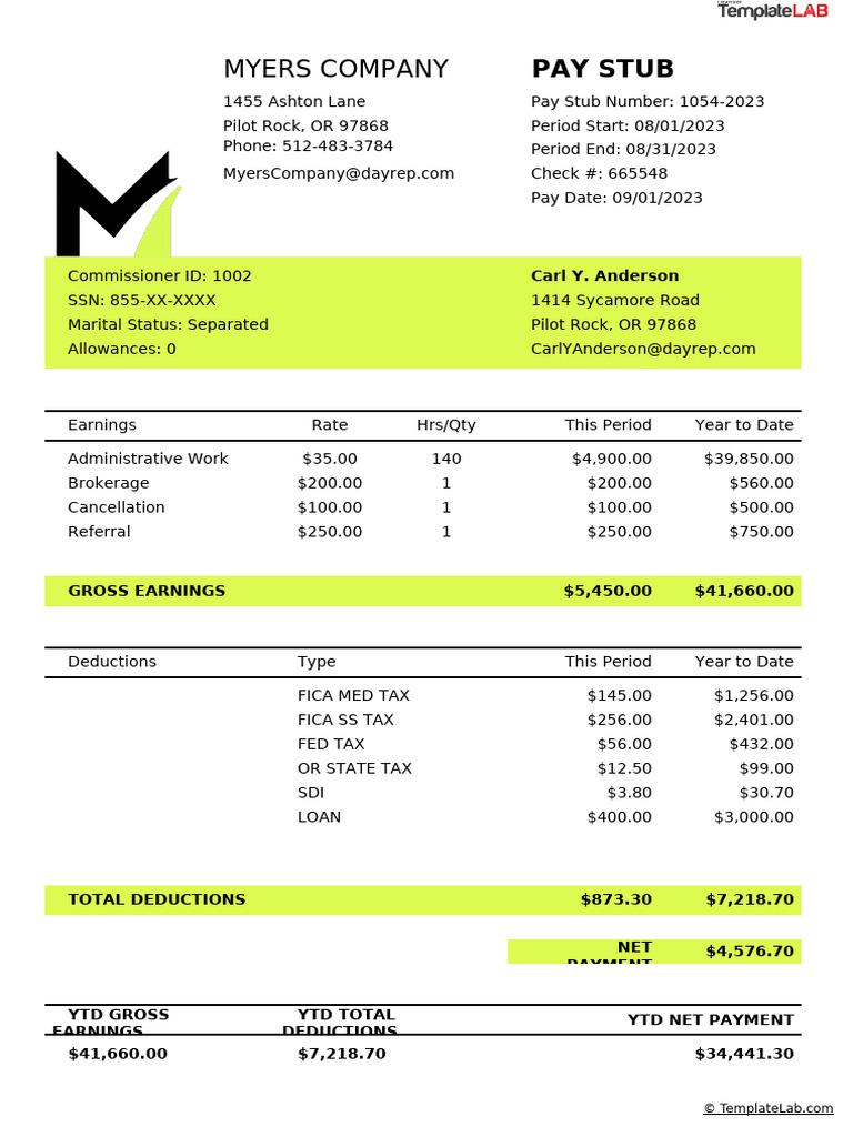 Myers Company: Pay Stub | PDF