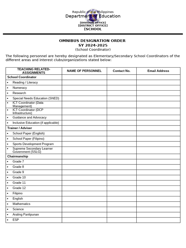 Omnibus Designation Order SY 2024 2025 | PDF