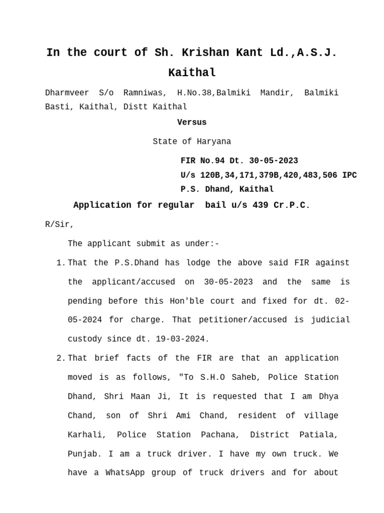 Bail Dharmbir 439 Crpc Pdf Bail Criminal Justice