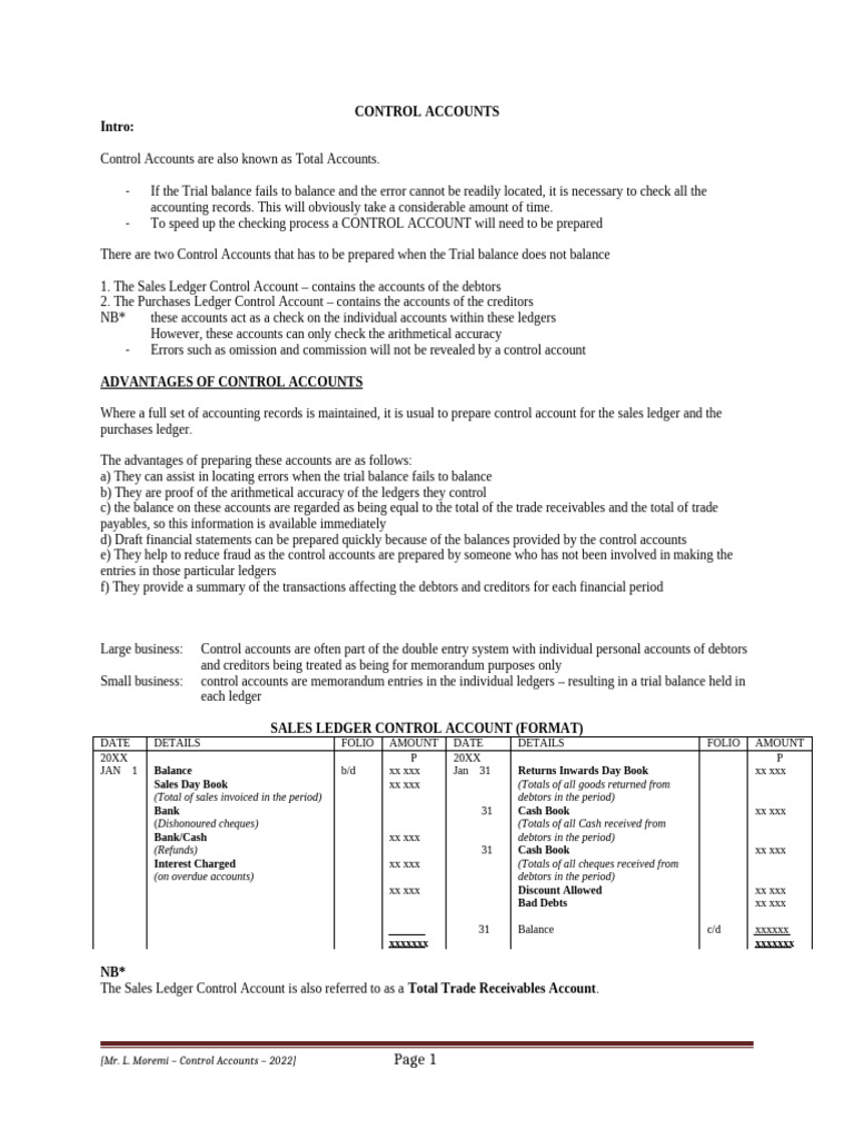CONTROL ACCOUNTS 2020 (2) | PDF | Debits And Credits | Bookkeeping