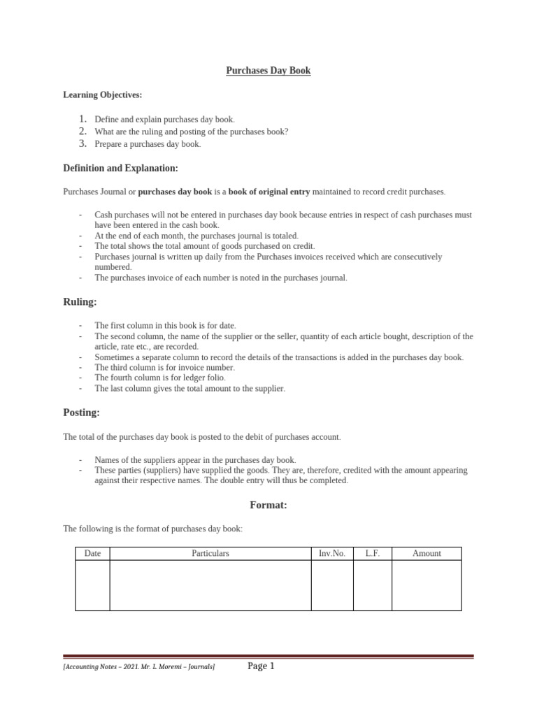 Purchases Day Book Guide | PDF | Debits And Credits | Business Economics