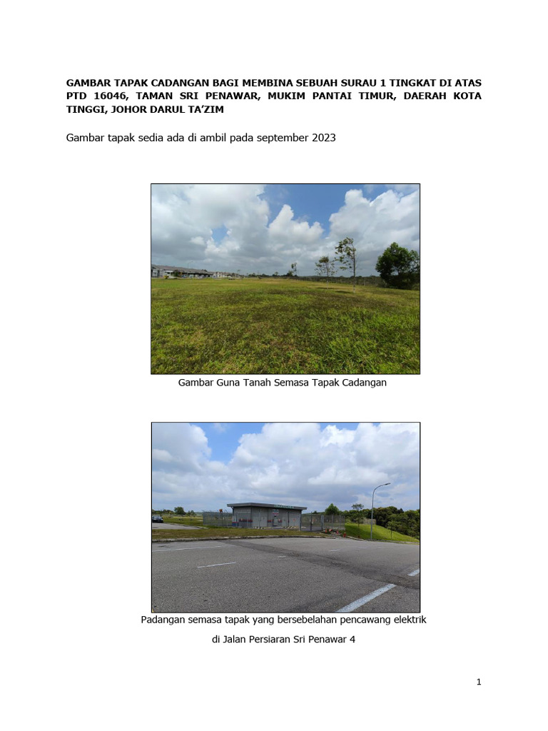 Gambar Tapak Cadangan Surau Kota Tinggi | PDF