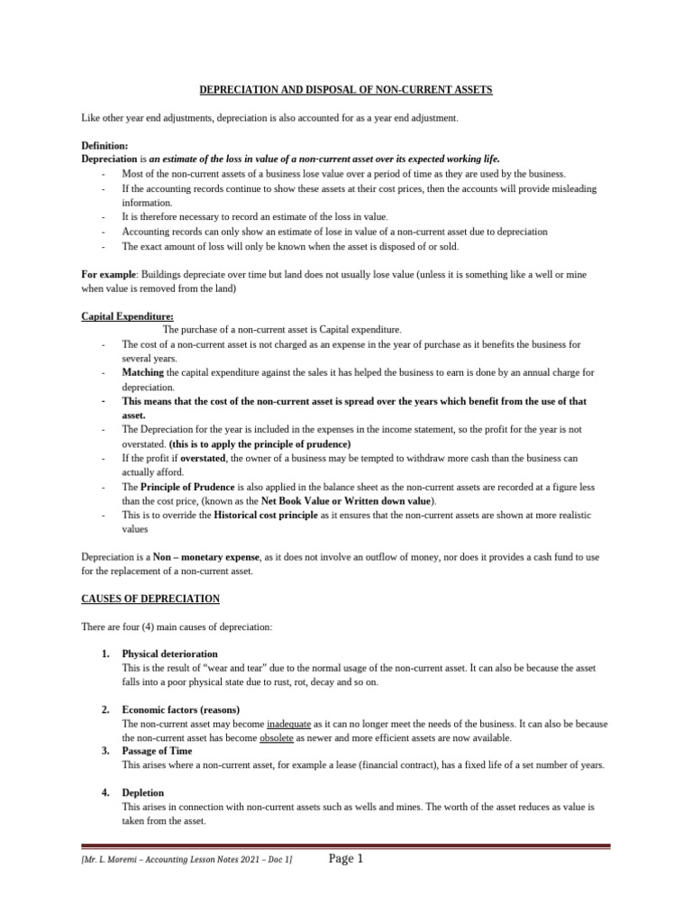 Depreciation and Disposal of Non-current Assets - 1 | PDF ...