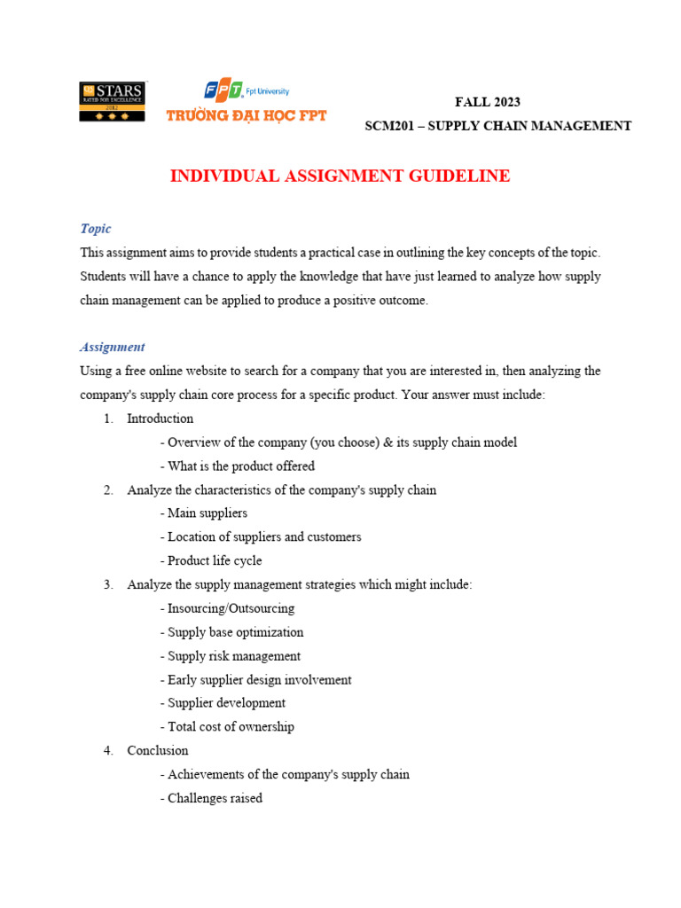 Individual Assignment Guideline - FA23 | PDF | Supply Chain | Outsourcing