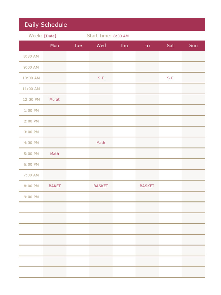 Daily Schedule1 | PDF