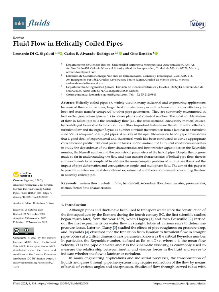 Fluid Flow in Helically Coiled Pipes | PDF | Reynolds Number | Fluid Dynamics